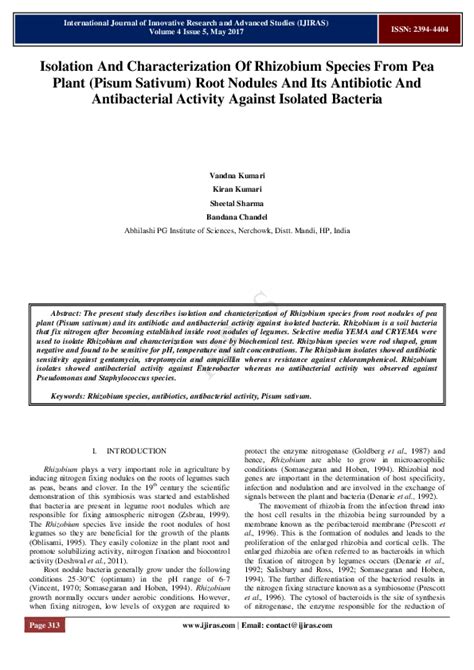 Pdf Isolation And Characterization Of Rhizobium Species From Pea