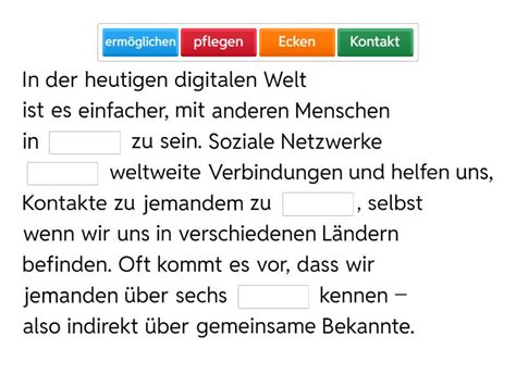 Soziale Netzwerke Lückentext Wortschatz Complete The Sentence