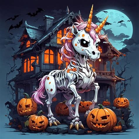 Premium Ai Image Unicorn Skeleton Celebrating Halloween 4