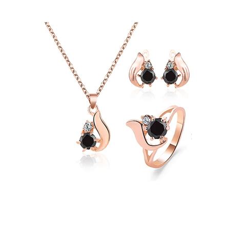 여성 흑요석 물방울 반지 목걸이 귀걸이 세트 빈티지 심플한 돌 금속 펜던트 목걸이 쥬얼리 세트 액세서리보석 세트 Aliexpress