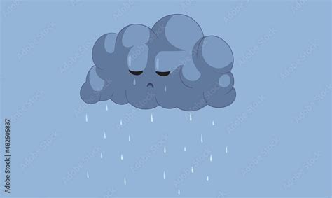 Sad Depressed Cloud Crying Vector Cartoon Illustration Stock Vector