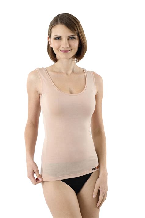 Albert Kreuz Womens Invisible Tank Top Merino Wool Deep Scoop Neck Beige