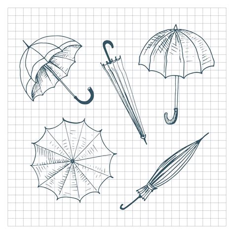 Premium Vector Umbrellas Set Collection Of Isolated Sketchy Style