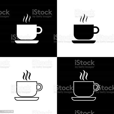 검은 색과 흰색 배경에 고립 된 커피 컵 아이콘을 설정 합니다 차 컵 뜨거운 음료 커피 선 개요 및 선형 아이콘입니다 벡터 일러스트 0명에 대한 스톡 벡터 아트 및 기타