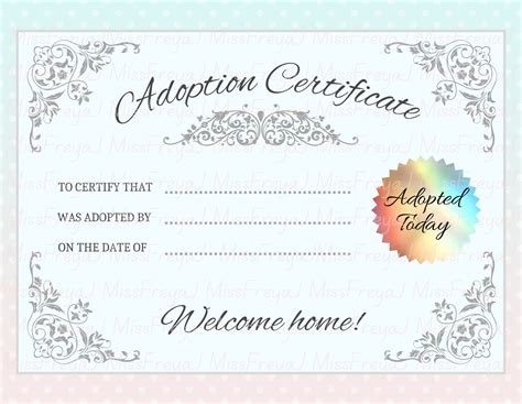 Printable Doll Adoption Certificate For Doll Customisers Etsy Australia