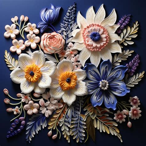 Premium Photo There Is A Close Up Of A Bunch Of Flowers On A Blue