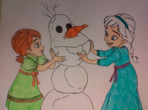 Anna And Elsa Building Olaf The Snowman By Kailie2122 On Deviantart