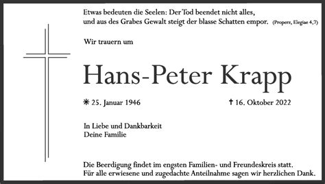 Hans Peter Krapp Traueranzeige Frankende