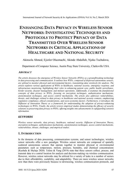 Enhancing Data Privacy In Wireless Sensor Networks Investigating