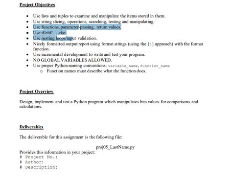 solved project objectives use lists and tuples to examine