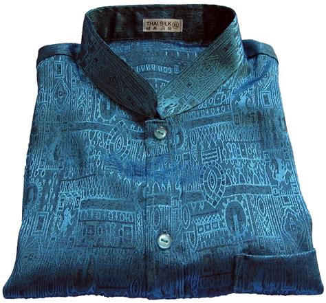 Mens Jacquard Weave Mandarin Collar Thai Silk Shirts Short Long