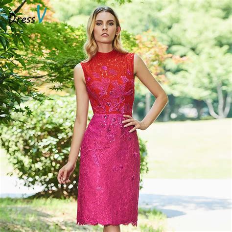 Dressv Elegant Sleeveless High Neck Cocktail Dress Sheath Homecoming