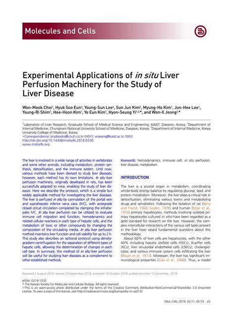 PDF Experimental Applications Of In Situ Liver Perfusion Machinery For The Study Of Liver Disease
