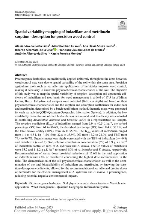 Spatial Variability Mapping Of Indaziflam And Metribuzin Sorption