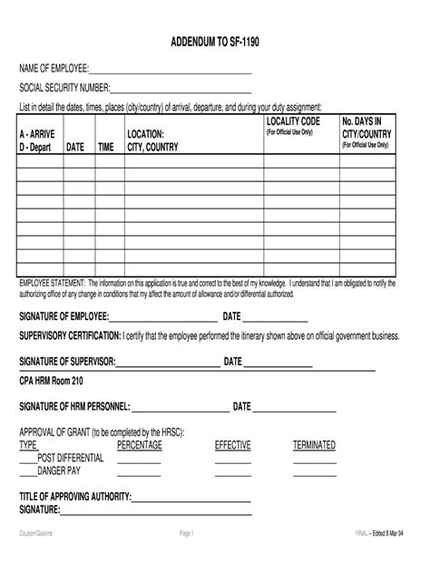 Dssr Sf 1190 Addendum Form Fill Online Printable Fillable Blank Pdffiller