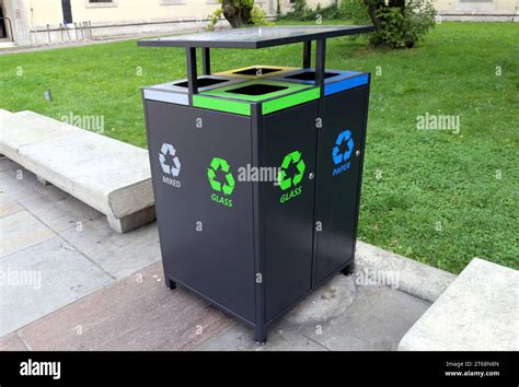 Trash Bin For Garbage Segregation With Separate Cans For Paper Glass
