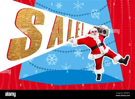 Collage 3d Image Of Pinup Pop Retro Sketch Of Funky Santa Announcing