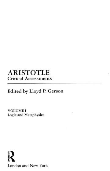 Routledge Critical Assessments Of Leading Philosophers Lloyd P Gerson Ed Aristotle
