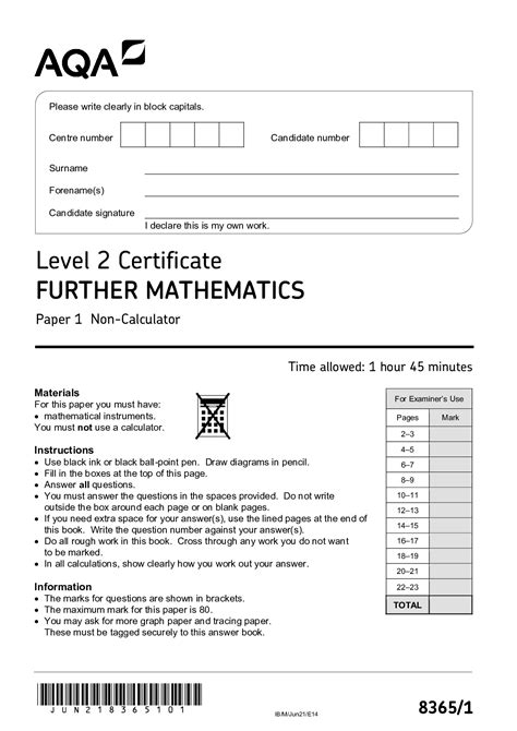 Aqa Gcse A Level 8300 2 Mathematics Higher Tier Paper 2 Calculator