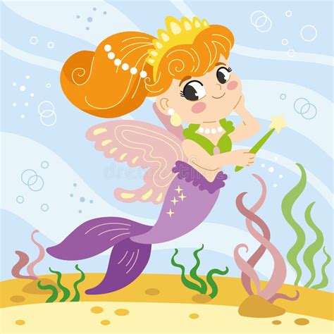 Cute Mermaid Fairy Under The Sea Vector Illustration Stock Vector Illustration Of Cartoon