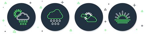 Définissez La Ligne Nuage Avec Pluie Soleil Et Temps Nuageux Soleil Et