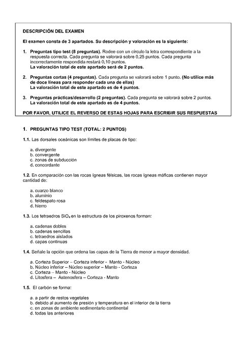 Examenes De Geologia Para Resolver Apuntes De Geología Docsity