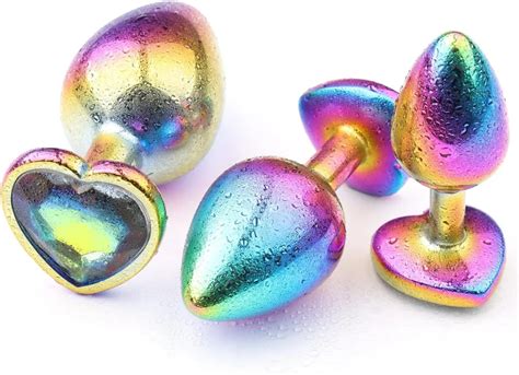 Jewelled Secret Heart Butt Plug Rainbow Large