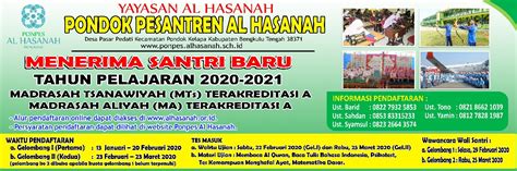 Informasi Penerimaan Santri Baru Tahun 2020 Ponpes Al Hasanah Bengkulu