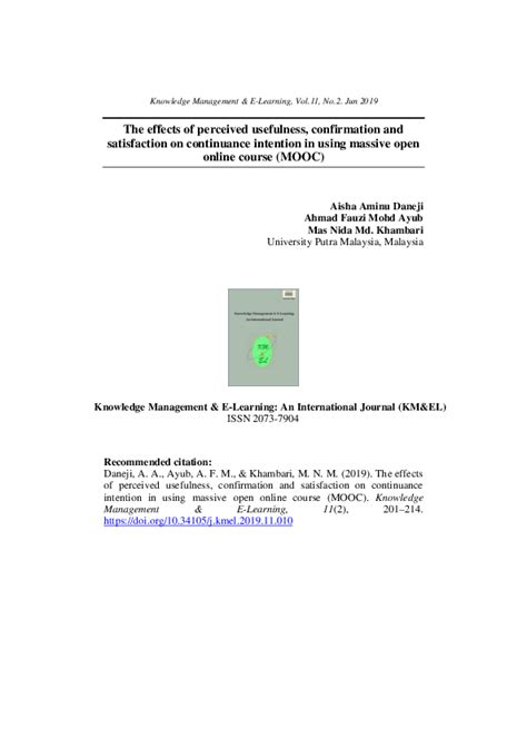 Pdf The Effects Of Perceived Usefulness Confirmation And Satisfaction On Continuance