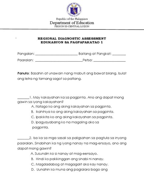 Diagnostic Assessment Esp Grade 1 Pdf