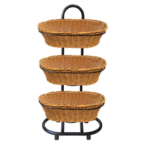 3 Tier Oval Polywicker Basket Set Chocolate Fresh Produce Displays