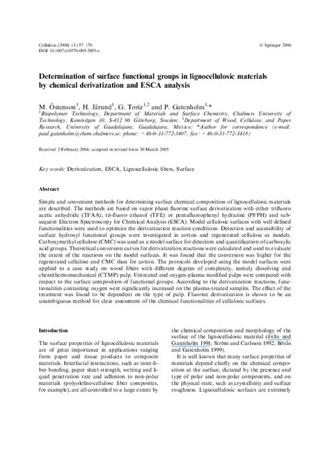 Pdf Determination Of Surface Functional Groups In Lignocellulosic Materials By Chemical