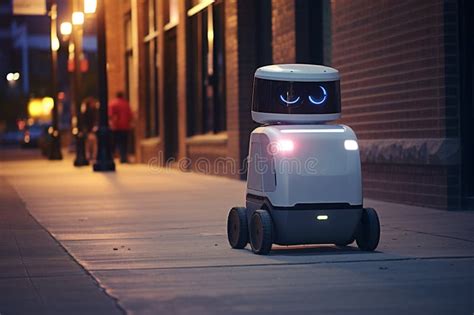 Smart Technology Concept Auto Street Robot Vehicle Modern Automatic Electricity Delivery Car