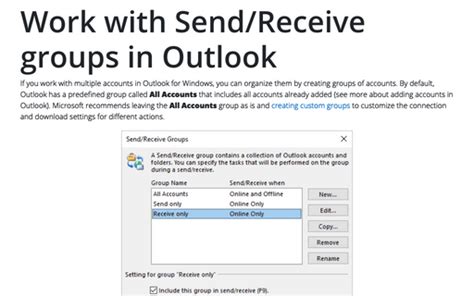 work with send receive groups in outlook microsoft outlook 365
