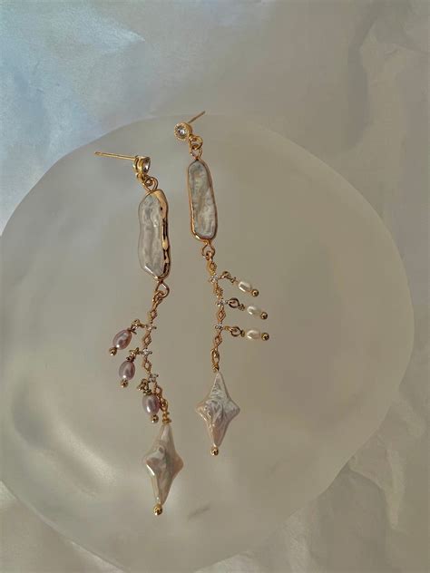 Genuine Freshwater Irregular Baroque Pearl Long Dangle Star Earrings