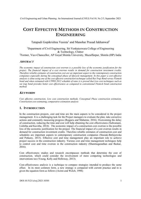 Cost Effective Methods In Construction Engineering Pdf Civil