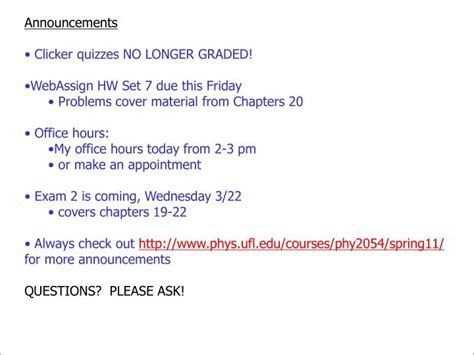 Ppt Announcements Clicker Quizzes No Longer Graded Webassign Hw Set