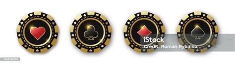 빨간색과 검은색 포커 칩 세트 포커와 카지노에 적합한 도박 토큰 다이아몬드 클럽 하트 스페이드 칩 흰색 배경에 벡터 그림입니다