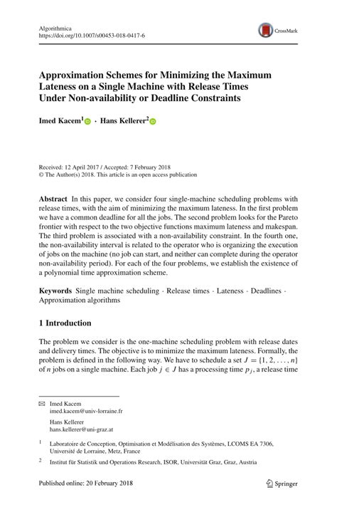 Pdf Approximation Schemes For Minimizing The Maximum Lateness On A