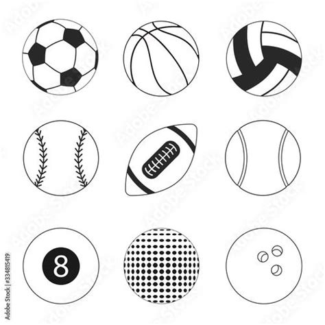 Sports Balls Black Icon Isolated On White Background Vector Set Of Soccer And Baseball