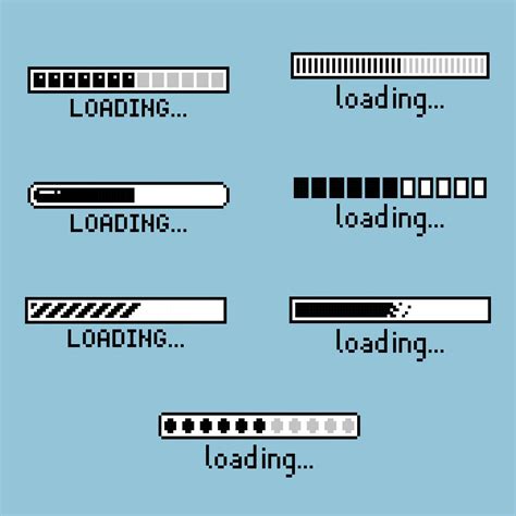 Collection Set Of Retro Game 8bit Pixel Art Loading Process Progress Counter Bar Computer