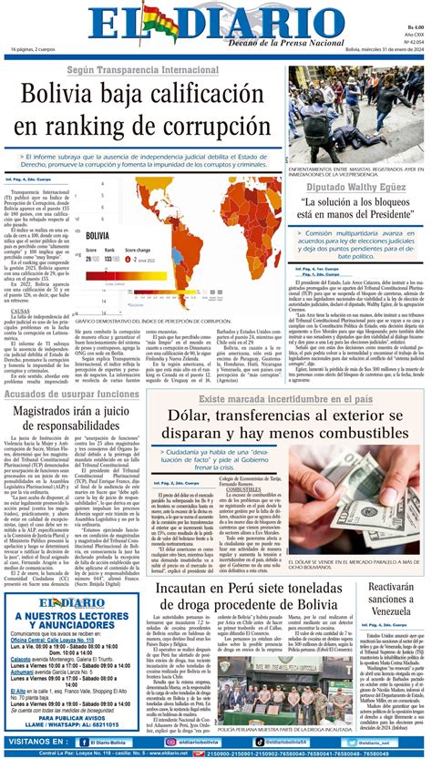 Portadas de periódicos de Bolivia del miércoles 31 de enero del 2024