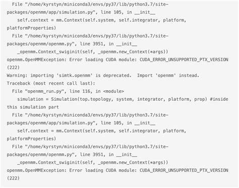 CUDA ERROR UNSUPPORTED PTX VERSION 222 Issue 3585 Openmm Openmm