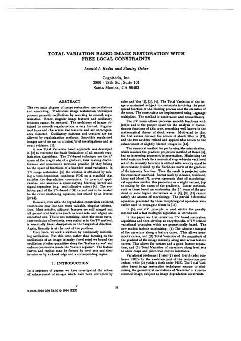 Pdf Total Variation Based Image Restoration With Free Local Constraints
