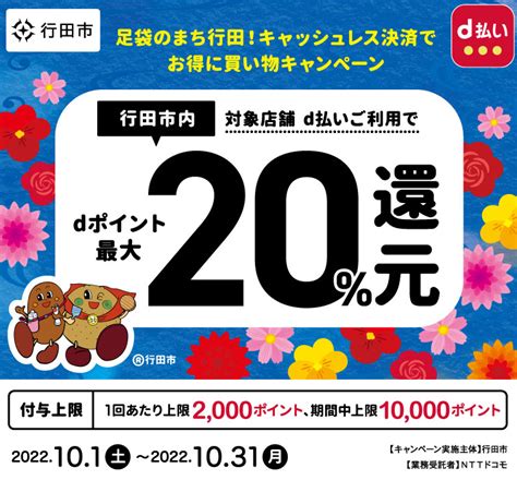 【終了】埼玉県行田市で20％還元（上限10000円＆マイナポイント併用可。101～1031）｜d払い 最速資産運用