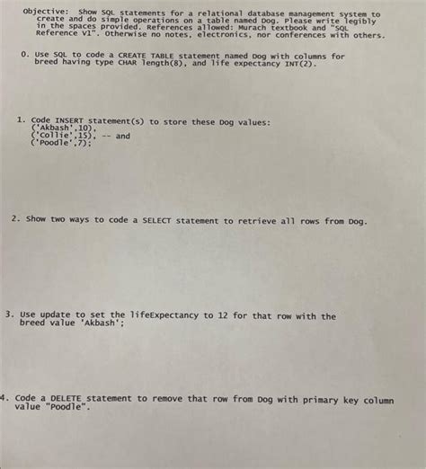 Solved Objective Show Sql Statements For A Relational