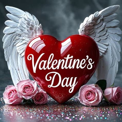 Glossy Red Heart With Valentine S Day In Elegant White Cursive And Wings Stock Illustration