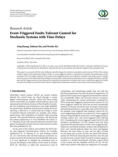 Pdf Event Triggered Faults Tolerant Control For Stochastic Systems