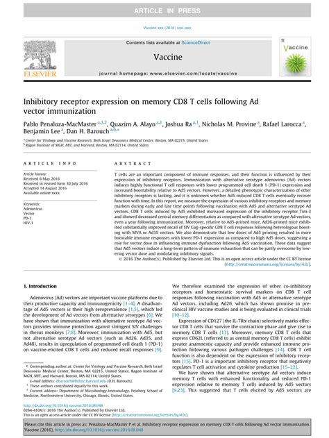 Pdf Inhibitory Receptor Expression On Memory Cd8 T Cells Following Ad