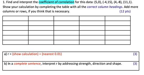 SOLVED 1 Find And Interpret The Coefficient Of Correlation For This